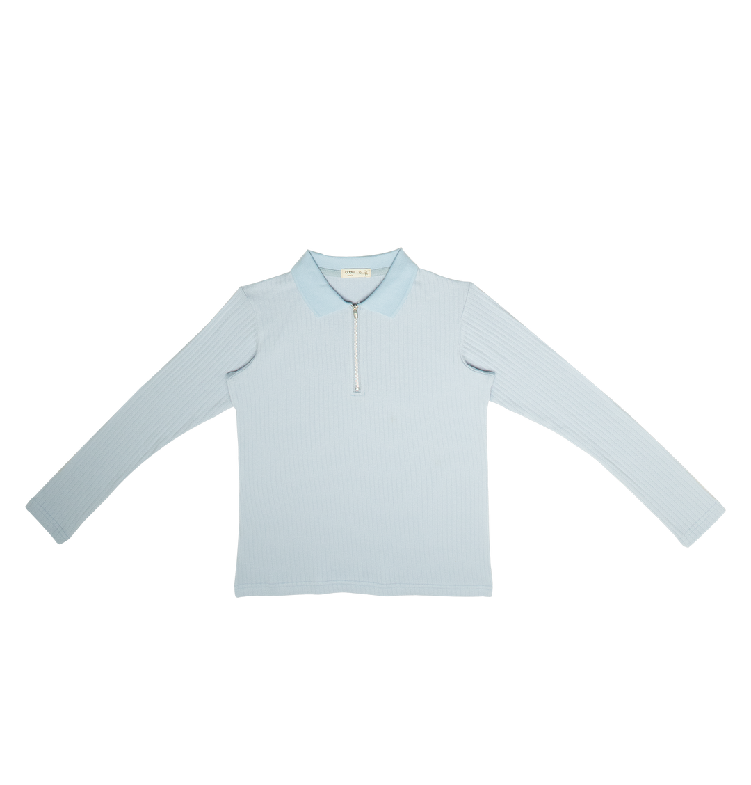 polo l/s ribbed half zip - blue – Lily and Todd