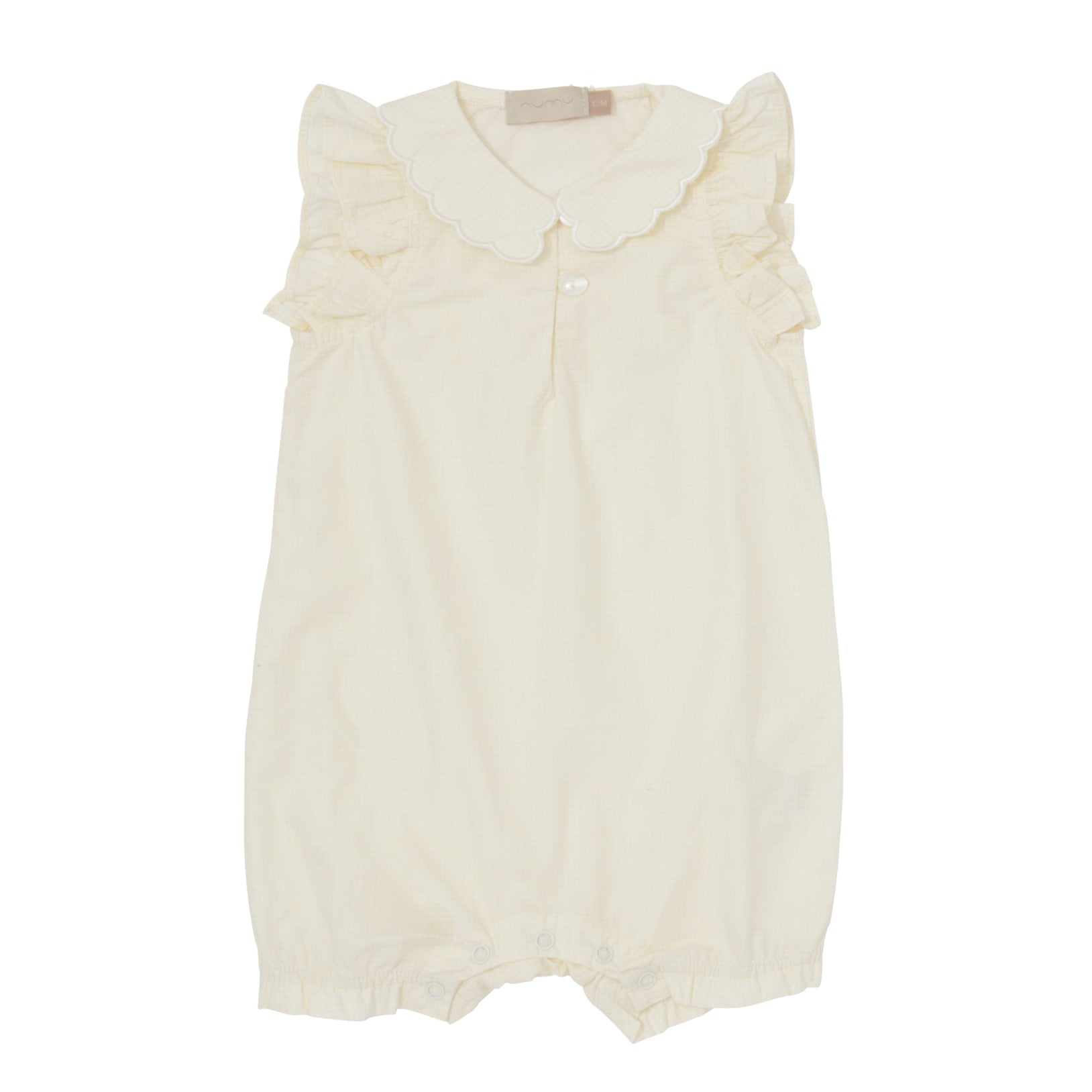 one piece micro checkered flutter romper - sand-305 – Lily and Todd