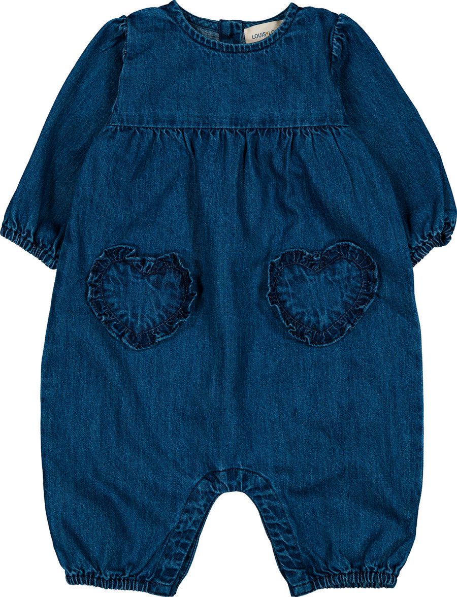 one piece denim heart long overalls - dark blue – Lily and Todd