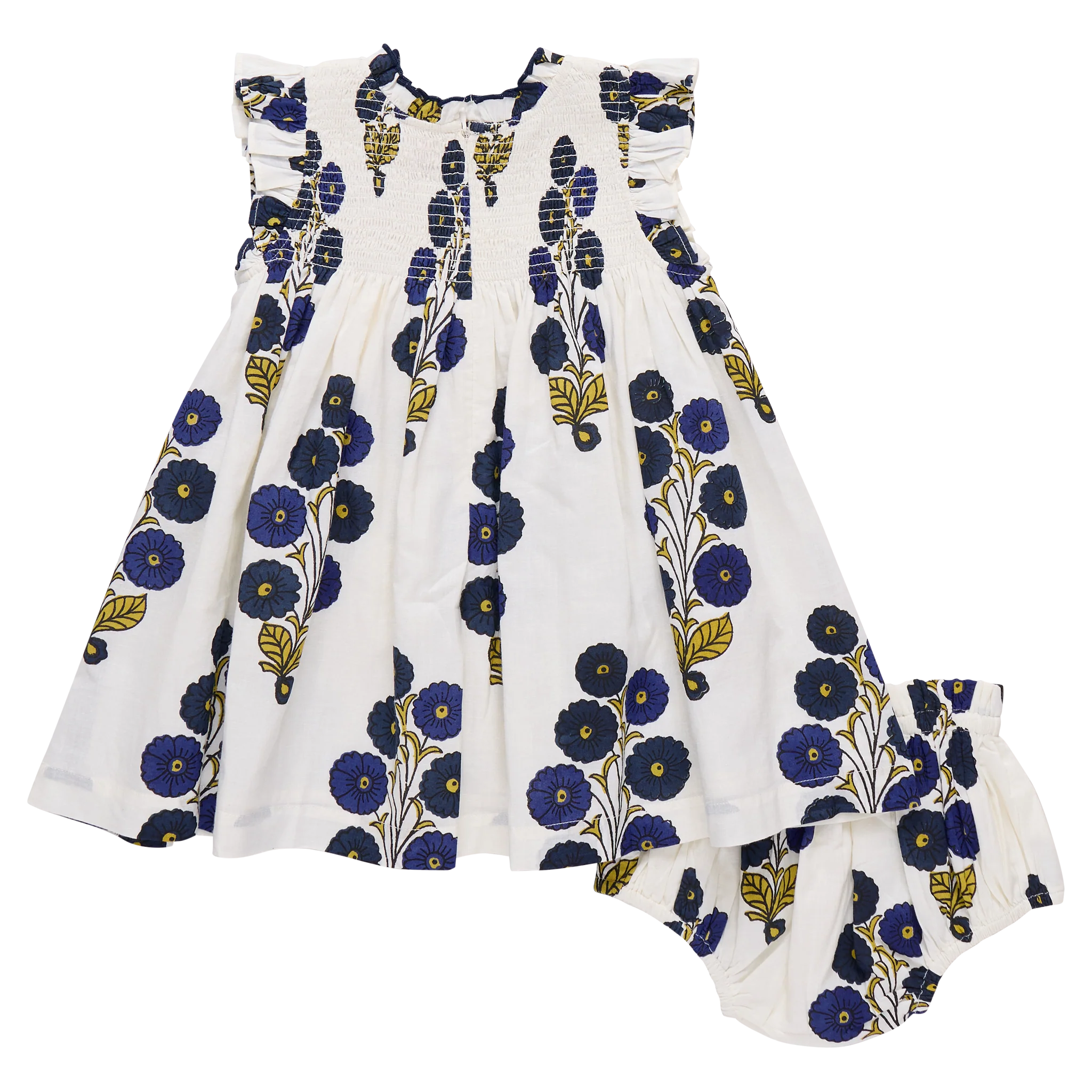 dress smocked buttercup floral flutter with bloomers - navy buttercup ...